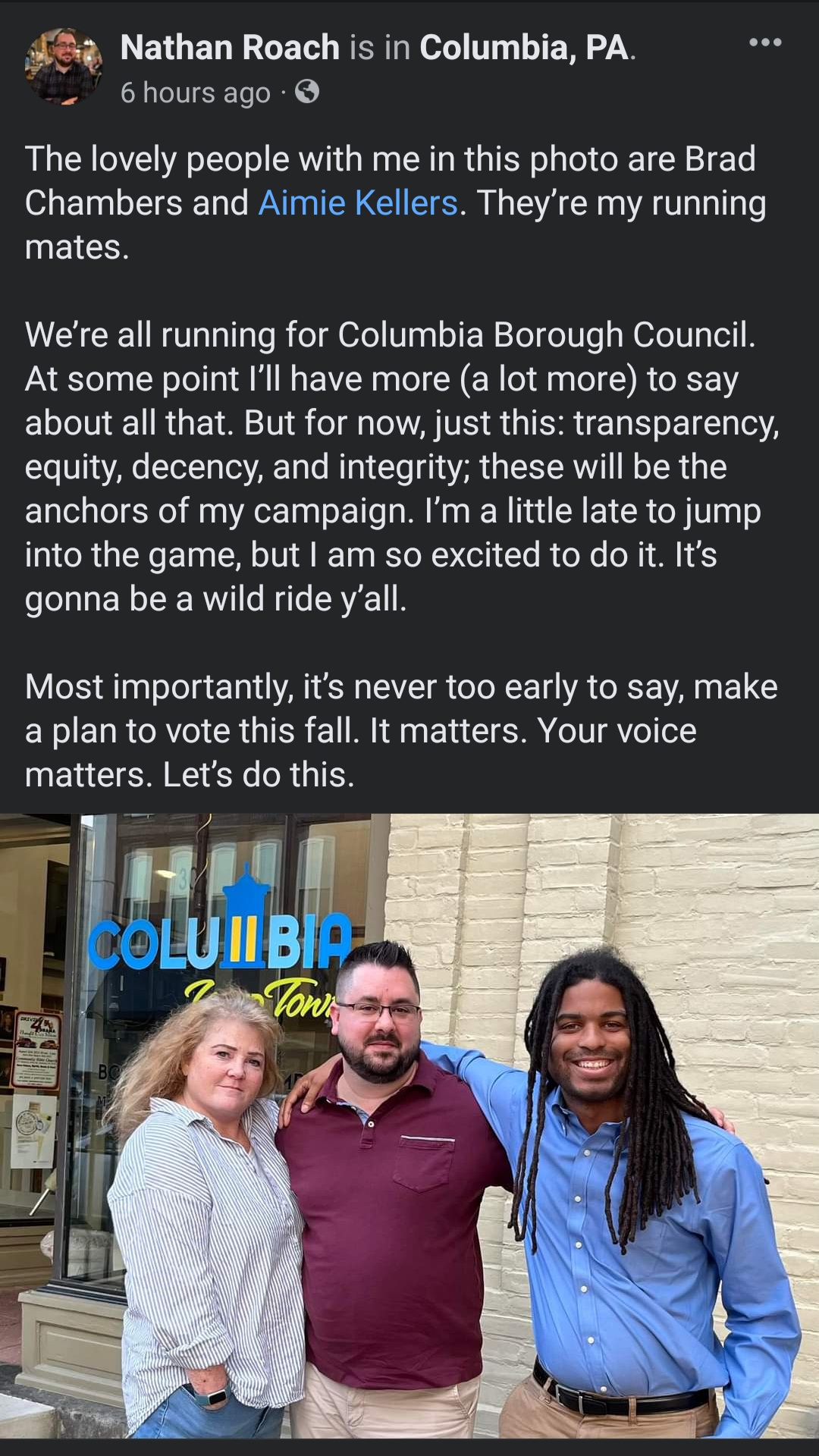 New candidate enters race for council; Nate Roach to run alongside Aimie Kellers and Brad ...